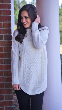 Carly Cable Knit Sweater, Ivory - Tops - The Blue Door Boutique