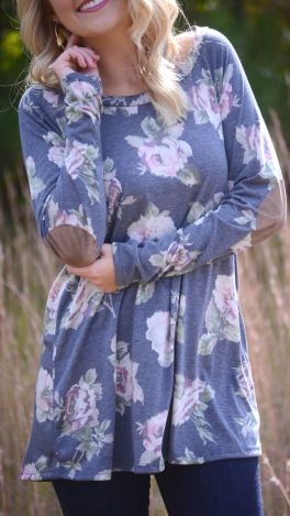 Gray Flora Tee - Tops - The Blue Door Boutique