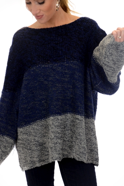 Color Blend Sweater, Navy - 3/4 & Long Sleeve - Tops - The Blue Door ...