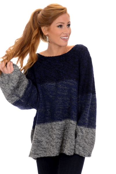 Color Blend Sweater, Navy - 3/4 & Long Sleeve - Tops - The Blue Door ...