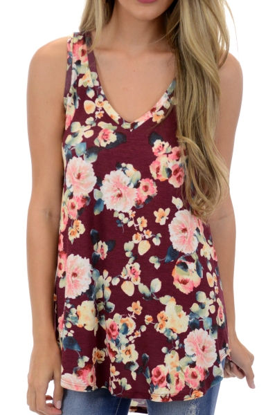 R&R Tank, Wine Floral - Short Sleeve & Sleeveless - Tops - The Blue ...