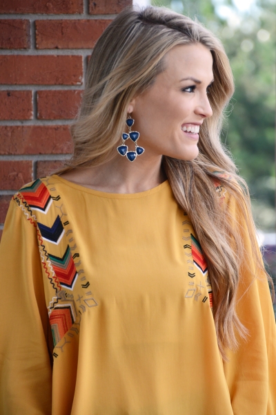Aztec Embroidery Blouse - 3/4 & Long Sleeve - Tops - The Blue Door Boutique