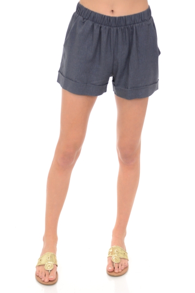 Linen Pull on Shorts, Charcoal - Bottoms - The Blue Door Boutique