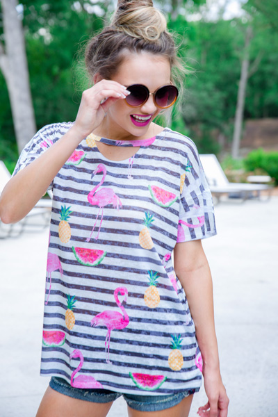 Flamingo Melon Tee - SALE - The Blue Door Boutique