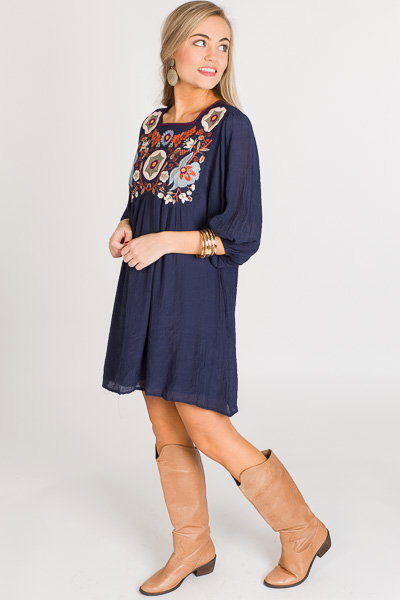 Floral Frenzy Embroidered Dress - Dresses w/ Sleeves - Dresses - The ...