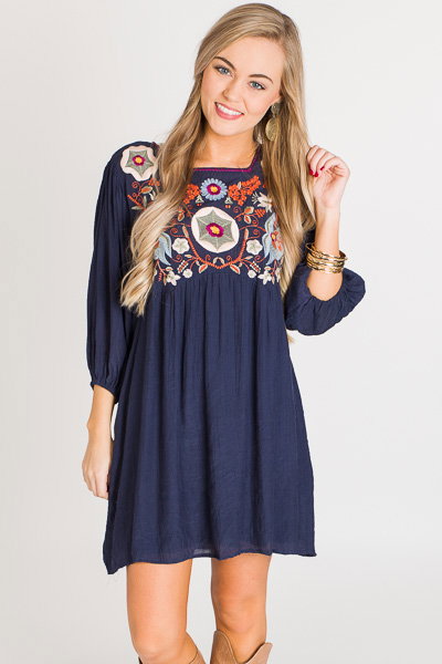 Floral Frenzy Embroidered Dress - Dresses w/ Sleeves - Dresses - The ...