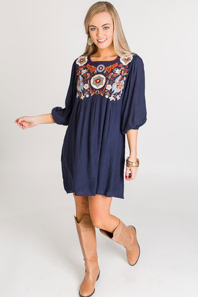 Floral Frenzy Embroidered Dress - Dresses w/ Sleeves - Dresses - The ...