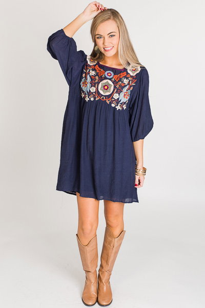 Floral Frenzy Embroidered Dress - Dresses w/ Sleeves - Dresses - The ...