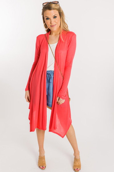 Ribbed Knit Cardigan, Coral - Sale - The Blue Door Boutique