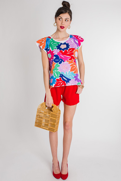 Ruffle Waist Tie Shorts, Red - Shorts - Bottoms - The Blue Door Boutique