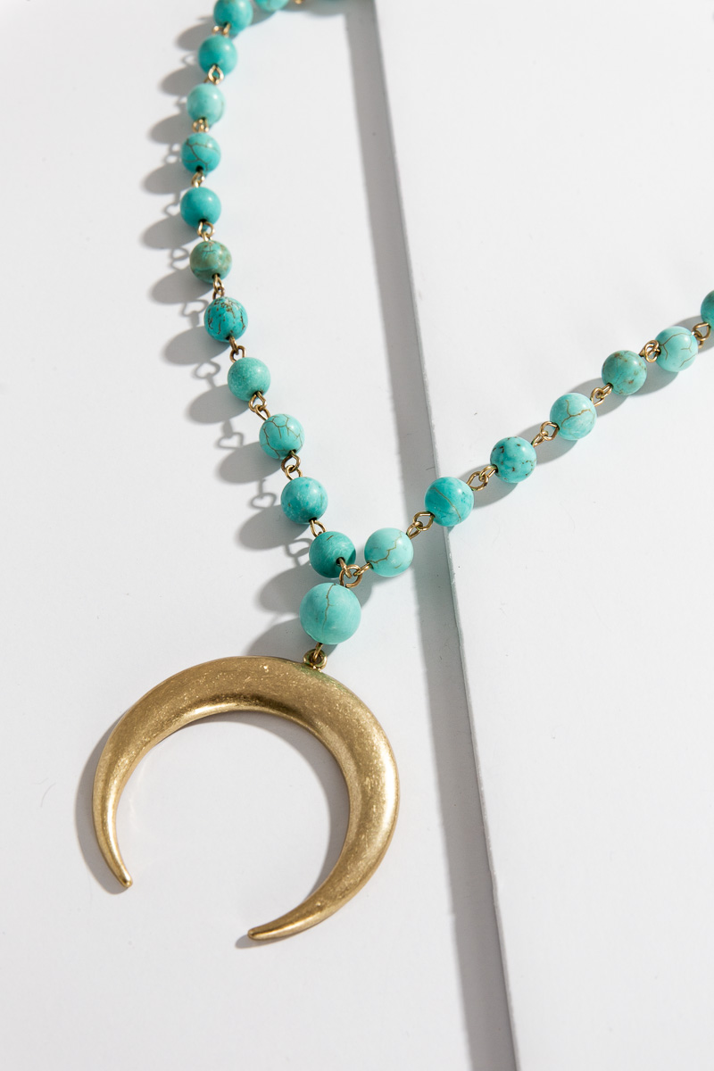 Beaded Horn Necklace, Turq - Accessories - The Blue Door Boutique