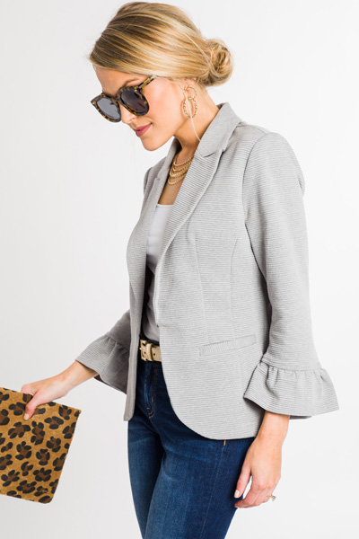 Ruffle Sleeve Ribbed Blazer - Jackets / Coats / Vests / Blazers - Tops ...