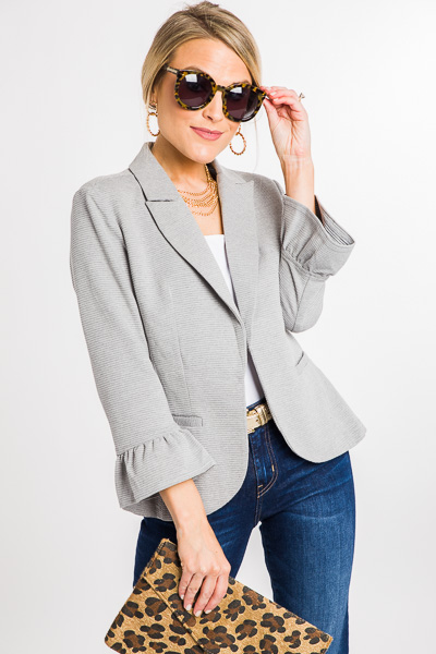 Ruffle Sleeve Ribbed Blazer - Jackets / Coats / Vests / Blazers - Tops ...