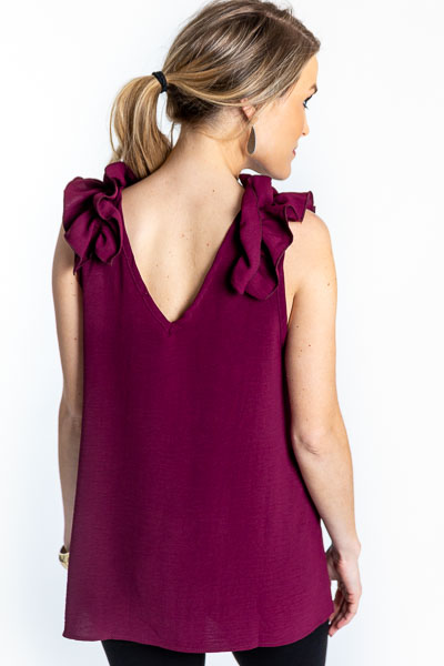 Ruffle Shoulder Tank, Burgundy - Short Sleeve & Sleeveless - Tops - The ...