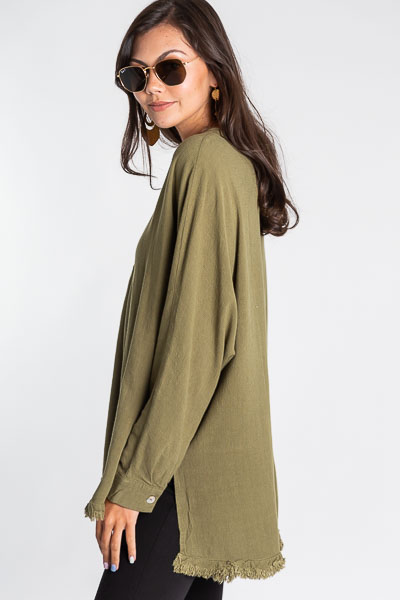 Olivia Oversized Top, Olive - 3/4 & Long Sleeve - Tops - The Blue Door ...