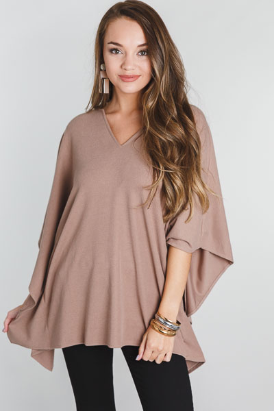 Knit Poncho Blouse, Taupe - Short Sleeve & Sleeveless - Tops - The Blue ...
