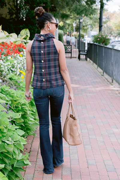 Plaid Button Back Top - The Blue Door Boutique