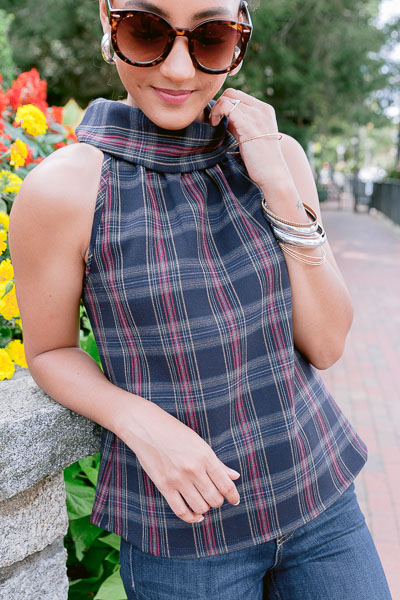 Plaid Button Back Top - The Blue Door Boutique