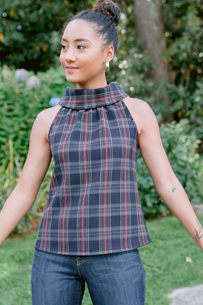 Plaid Button Back Top - The Blue Door Boutique