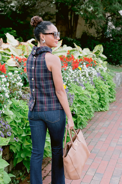 Plaid Button Back Top - The Blue Door Boutique