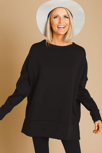 Cozy Inside Tunic, Black - Athleisure - The Blue Door Boutique