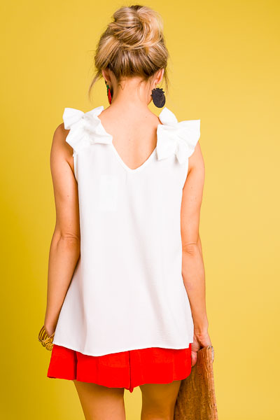 Fluff Shoulder Tank, White - The Blue Door Boutique