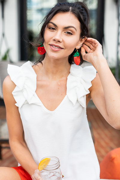 Fluff Shoulder Tank, White - The Blue Door Boutique