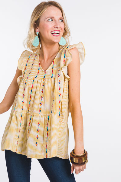 Pipe Line Embroidery Top, Yellow - Short Sleeve & Sleeveless - Tops ...