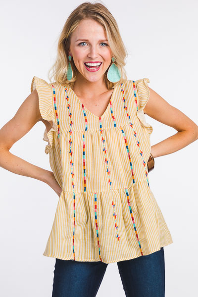 Pipe Line Embroidery Top, Yellow - Short Sleeve & Sleeveless - Tops ...