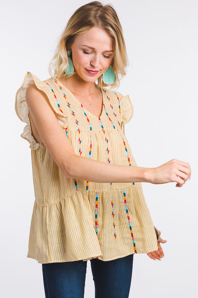 Pipe Line Embroidery Top, Yellow - Short Sleeve & Sleeveless - Tops ...