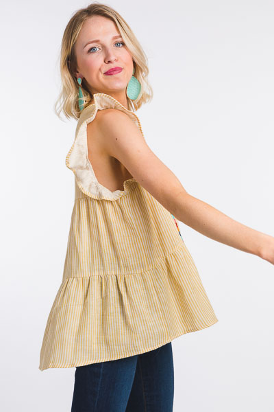 Pipe Line Embroidery Top, Yellow - Short Sleeve & Sleeveless - Tops ...