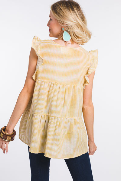 Pipe Line Embroidery Top, Yellow - Short Sleeve & Sleeveless - Tops ...