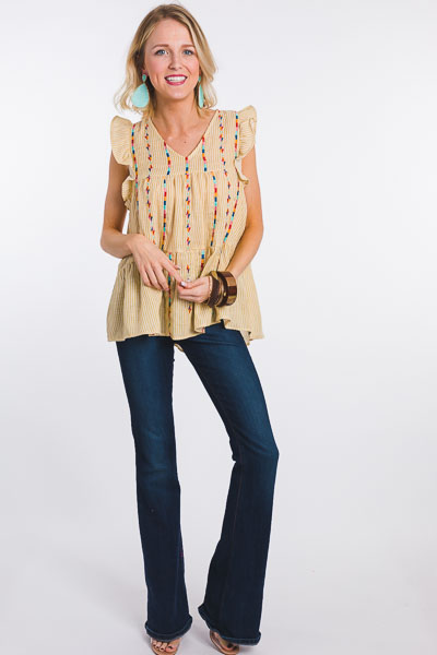 Pipe Line Embroidery Top, Yellow - Short Sleeve & Sleeveless - Tops ...