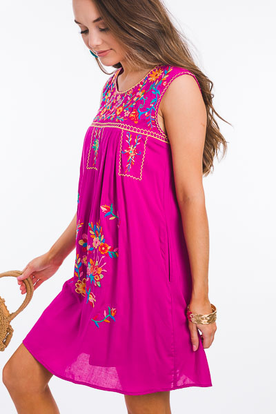 Fiesta Stitched Sundress, Magenta - Dresses - The Blue Door Boutique