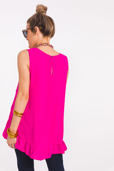 Ruffle Trim Tank, Hot Pink - Short Sleeve & Sleeveless - Tops - The ...