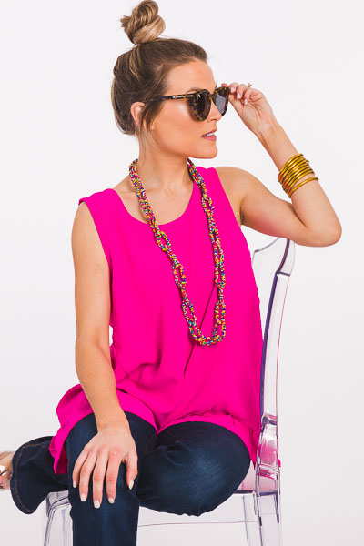 Ruffle Trim Tank, Hot Pink - Short Sleeve & Sleeveless - Tops - The ...