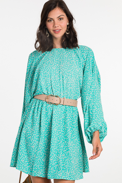 Mint Leopard Dress - Dresses w/ Sleeves - Dresses - The Blue Door Boutique