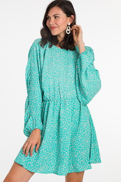 Mint Leopard Dress - Dresses w/ Sleeves - Dresses - The Blue Door Boutique