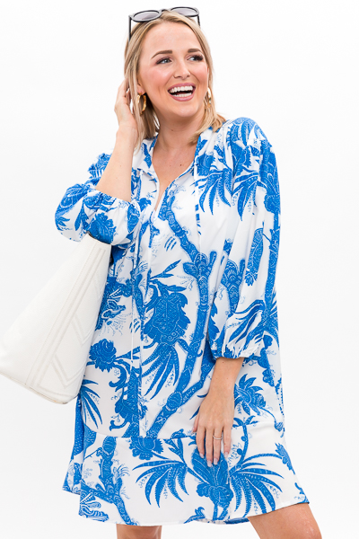 Peacock Print Frock, Blue - Dresses w/ Sleeves - Dresses - The Blue ...