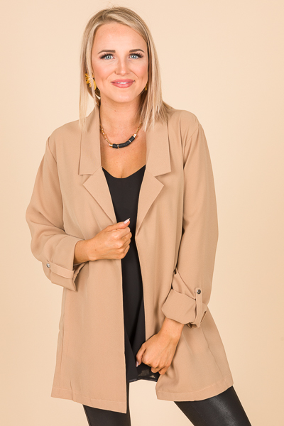 Tab Sleeve Topper, Taupe - Jackets / Coats / Vests / Blazers - Tops ...