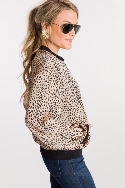 Satin Leopard Bomber, Taupe - Jackets / Coats / Vests / Blazers - Tops ...