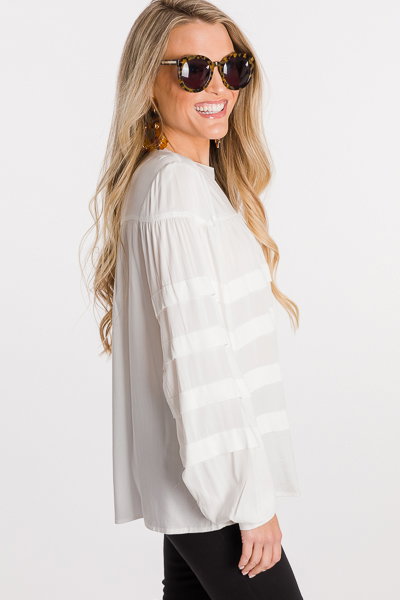 Folded Lines Top, White - Tops - The Blue Door Boutique