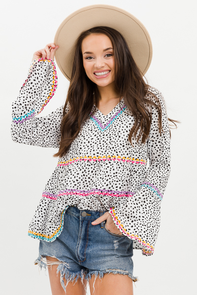 Squiggle Seams Top, Ivory - 3/4 & Long Sleeve - Tops - The Blue Door ...