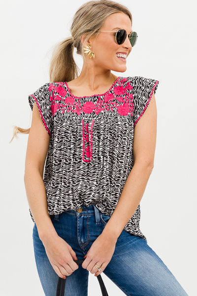 Zebra Lines Embroidery Top - Short Sleeve & Sleeveless - Tops - The ...