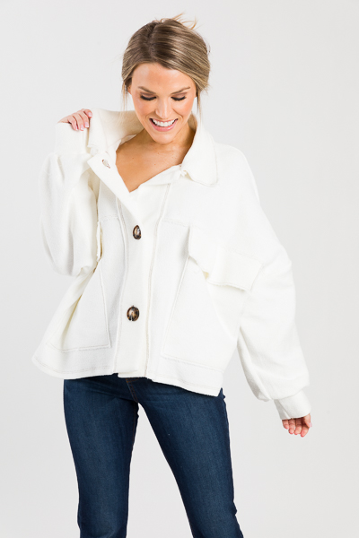 French Terry Button Topper, White - 3/4 & Long Sleeve - Tops - The Blue ...