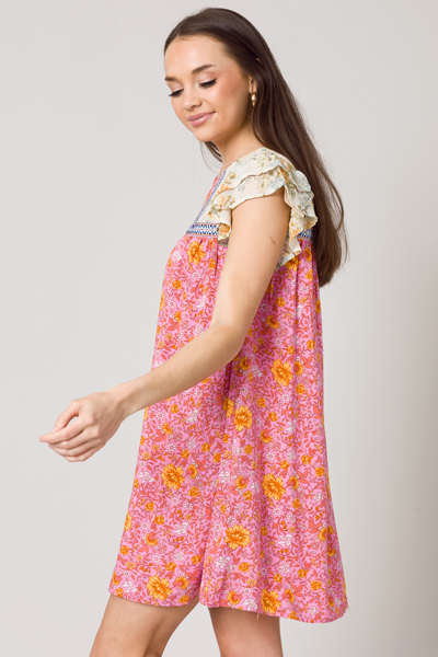 Floral Patchwork Dress, Pink - Dresses w/ Sleeves - Dresses - The Blue ...