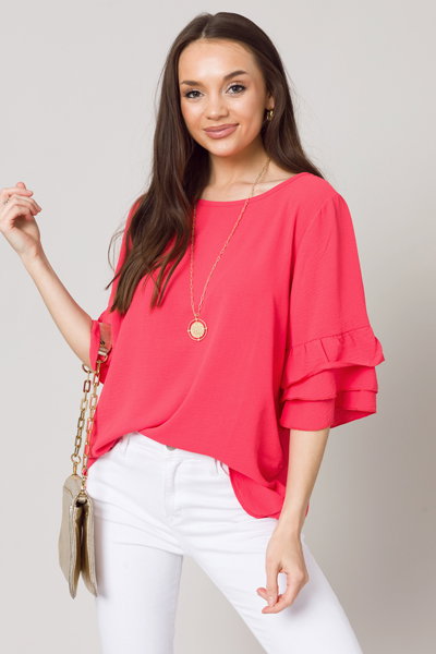 Ruffle Sleeve Blouse, Coral - Short Sleeve & Sleeveless - Tops - The ...