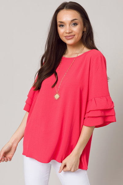 Ruffle Sleeve Blouse, Coral - Short Sleeve & Sleeveless - Tops - The ...