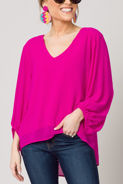 Evelyn Blouse, Neon Berry - Tops - The Blue Door Boutique