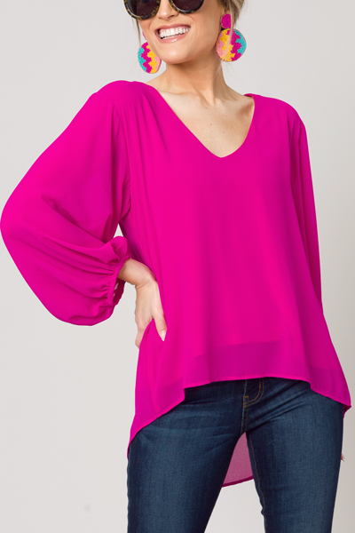 Evelyn Blouse, Neon Berry - Tops - The Blue Door Boutique